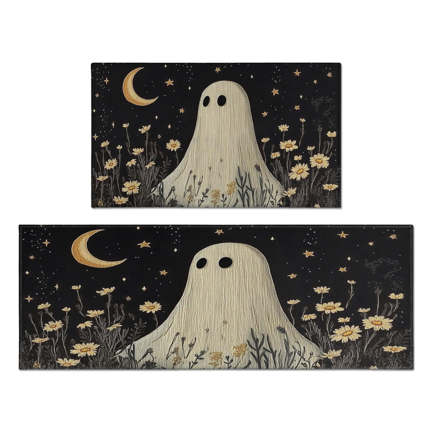 Halloween Spooky Cute Ghost Flower Moon Kitchen Mats Sets Of 2 Decor ...