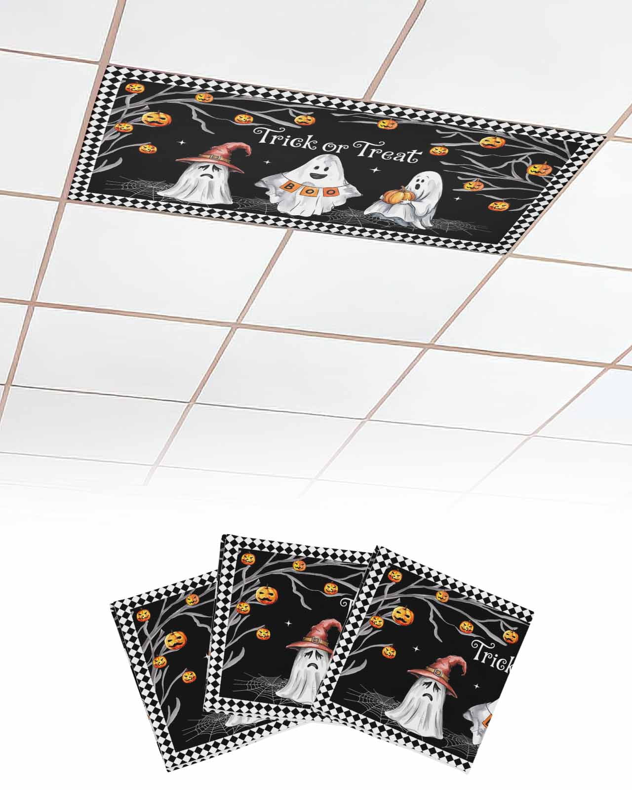 Halloween Spooky Fluorescent Light Covers for Ceiling Lights 4x2 feet,3 ...