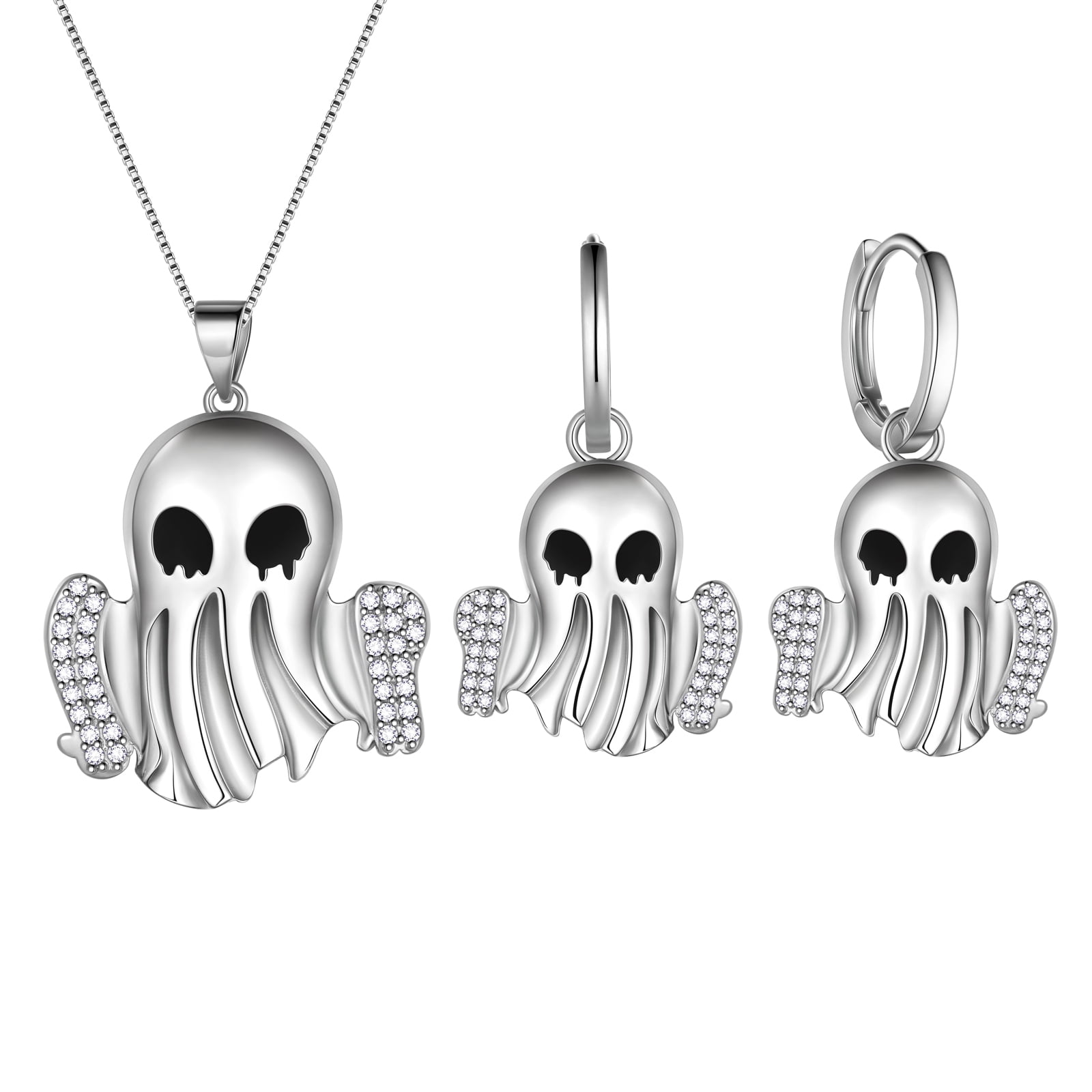 Halloween Spooky Ghost Jewelry Set,Fasjewly Silver Plated Cute Ghost ...