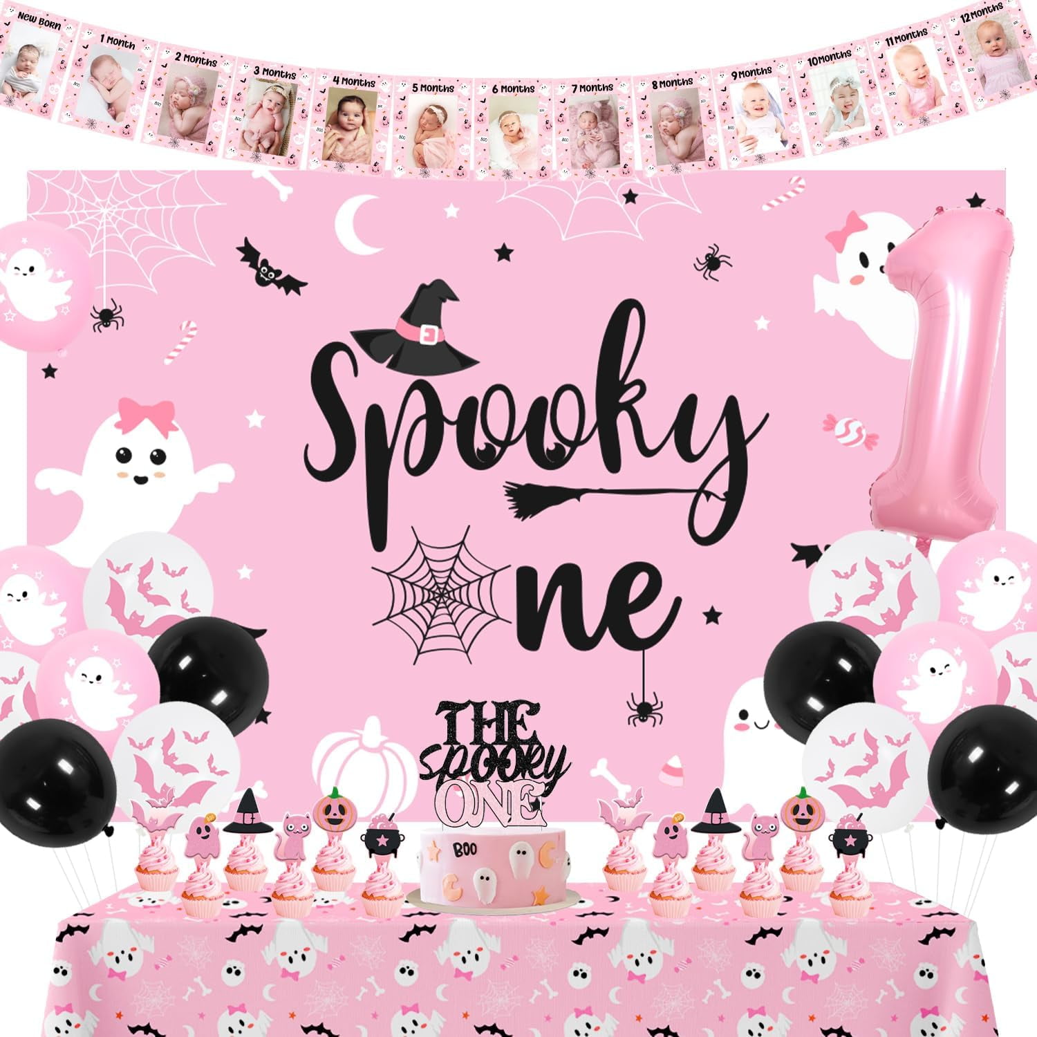 Halloween Spooky One 1st Birthday Party Decorations Pink Black Bat ...
