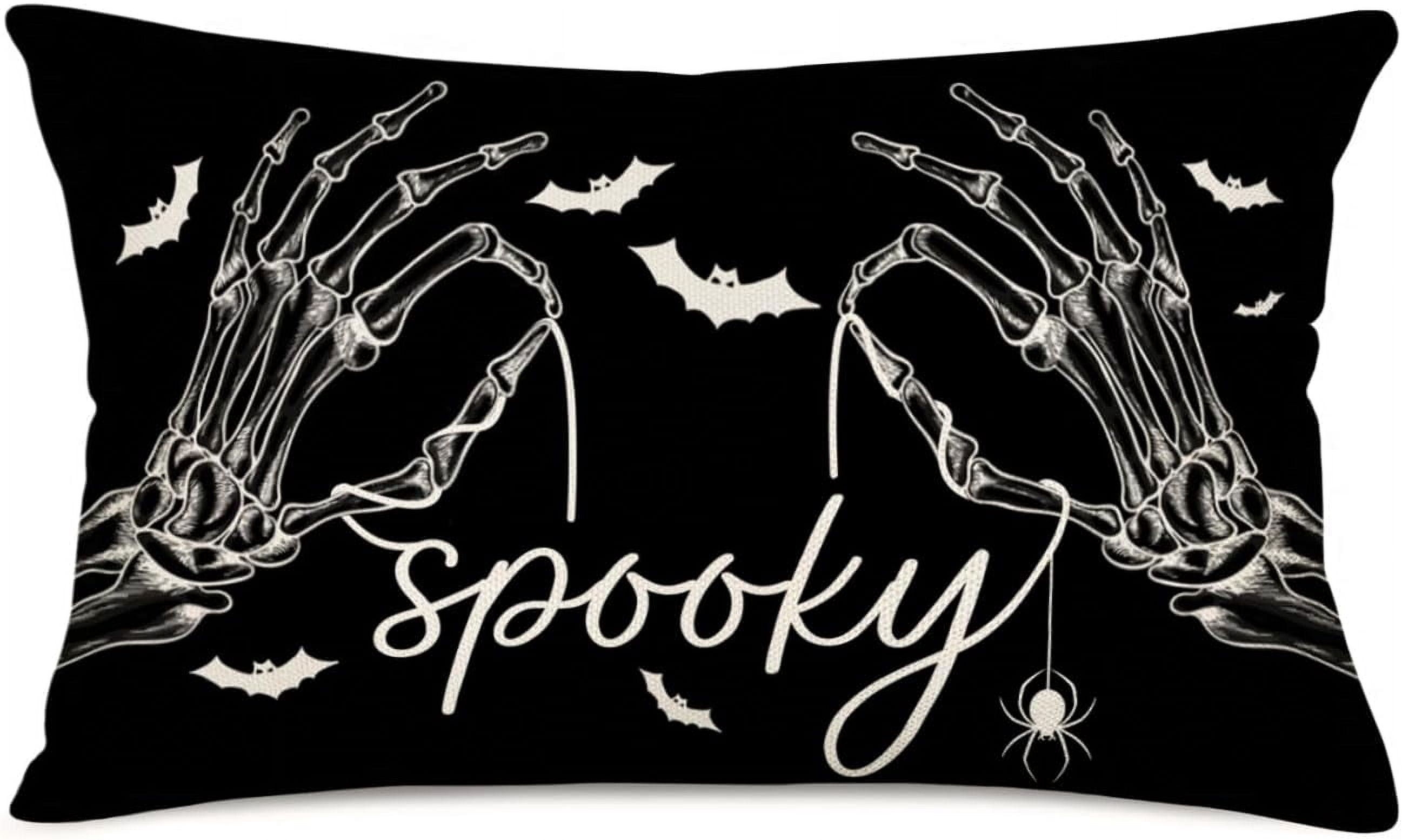 Halloween Spooky Pillow Cover 12x20 Inch Black Skeleton Hand Spider Bat ...