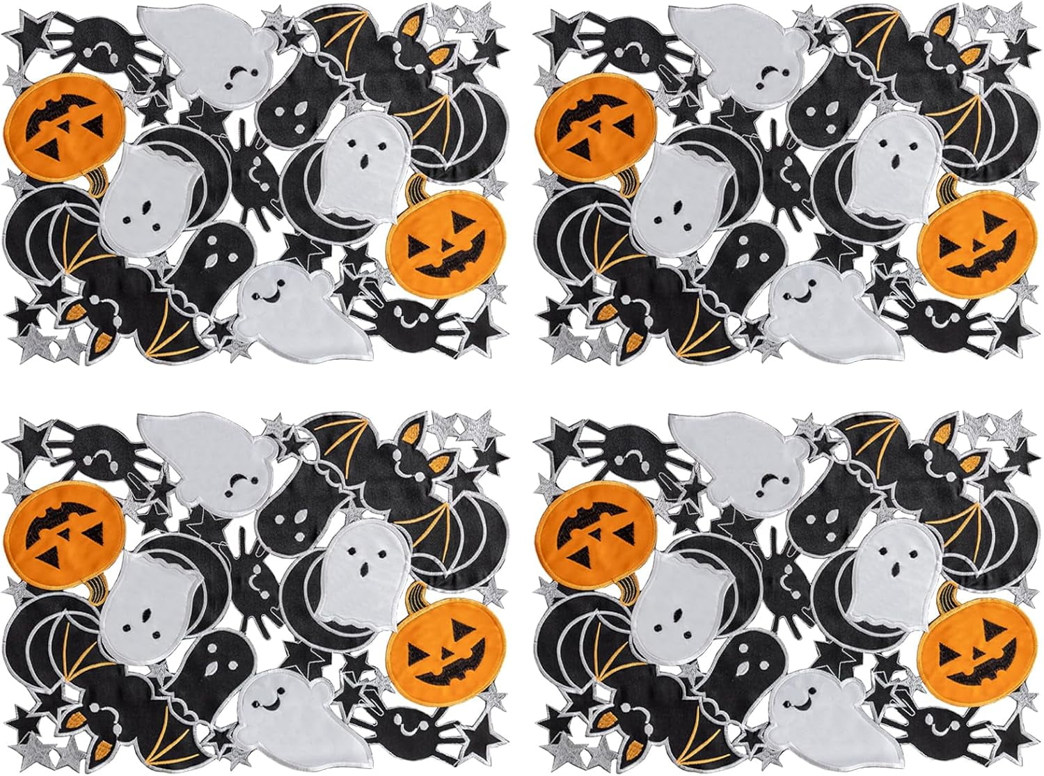 Halloween Spooky Rectangular Placemats Set of 4, Cutwork Embroidered ...