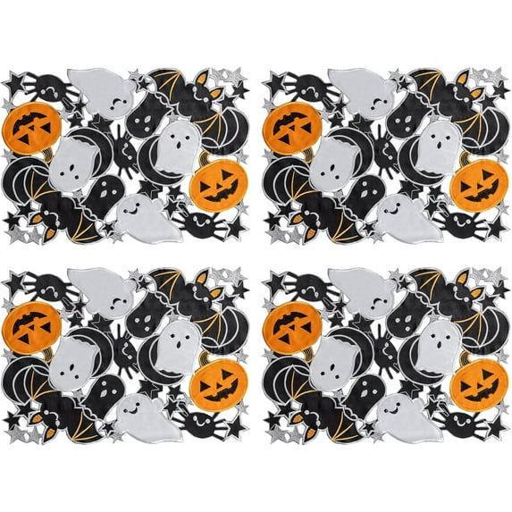 Halloween Spooky Rectangular Placemats Set of 4, Cutwork Embroidered ...