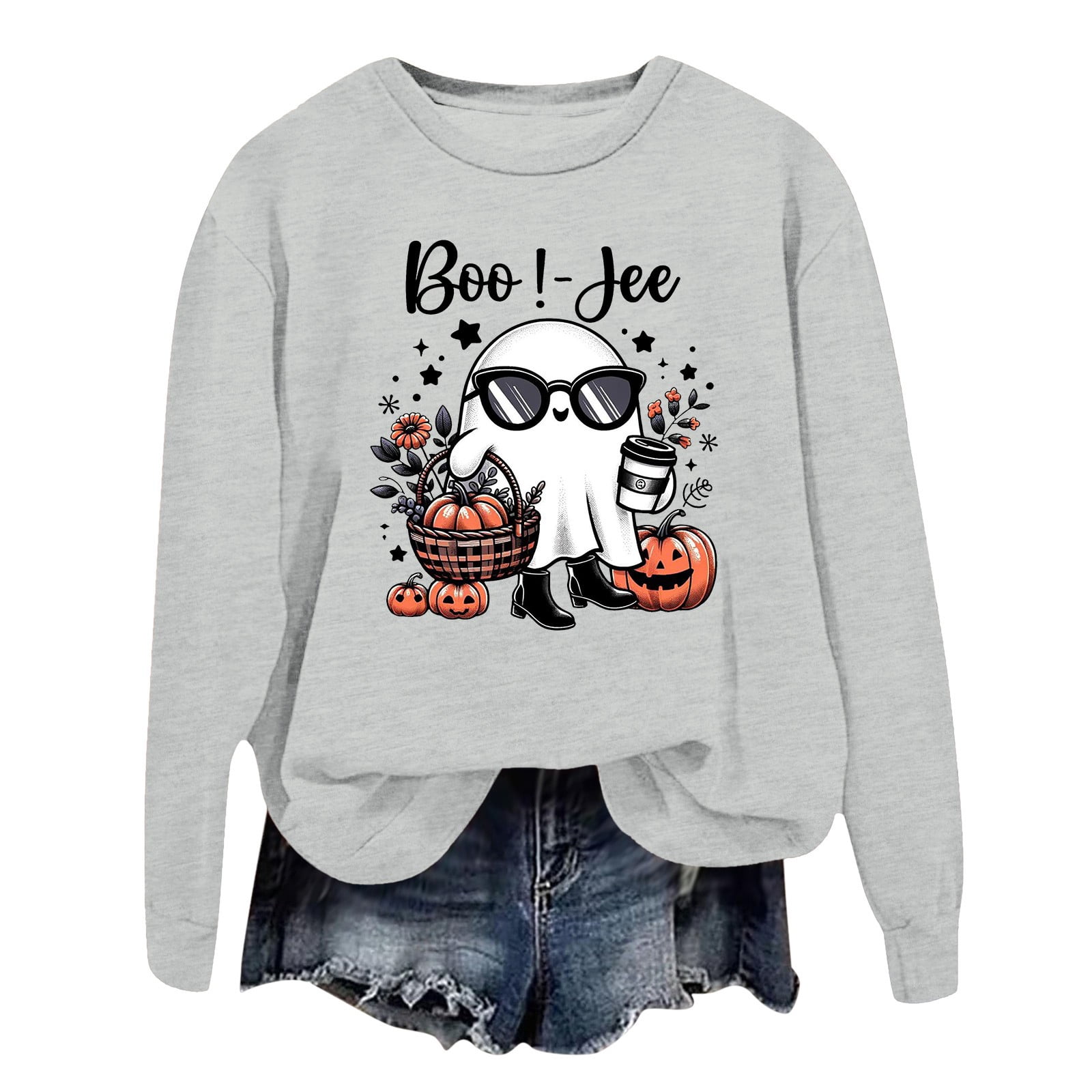 Halloween Spooky Sweatshirt for Women Funny Cute Ghost Graphic Long ...