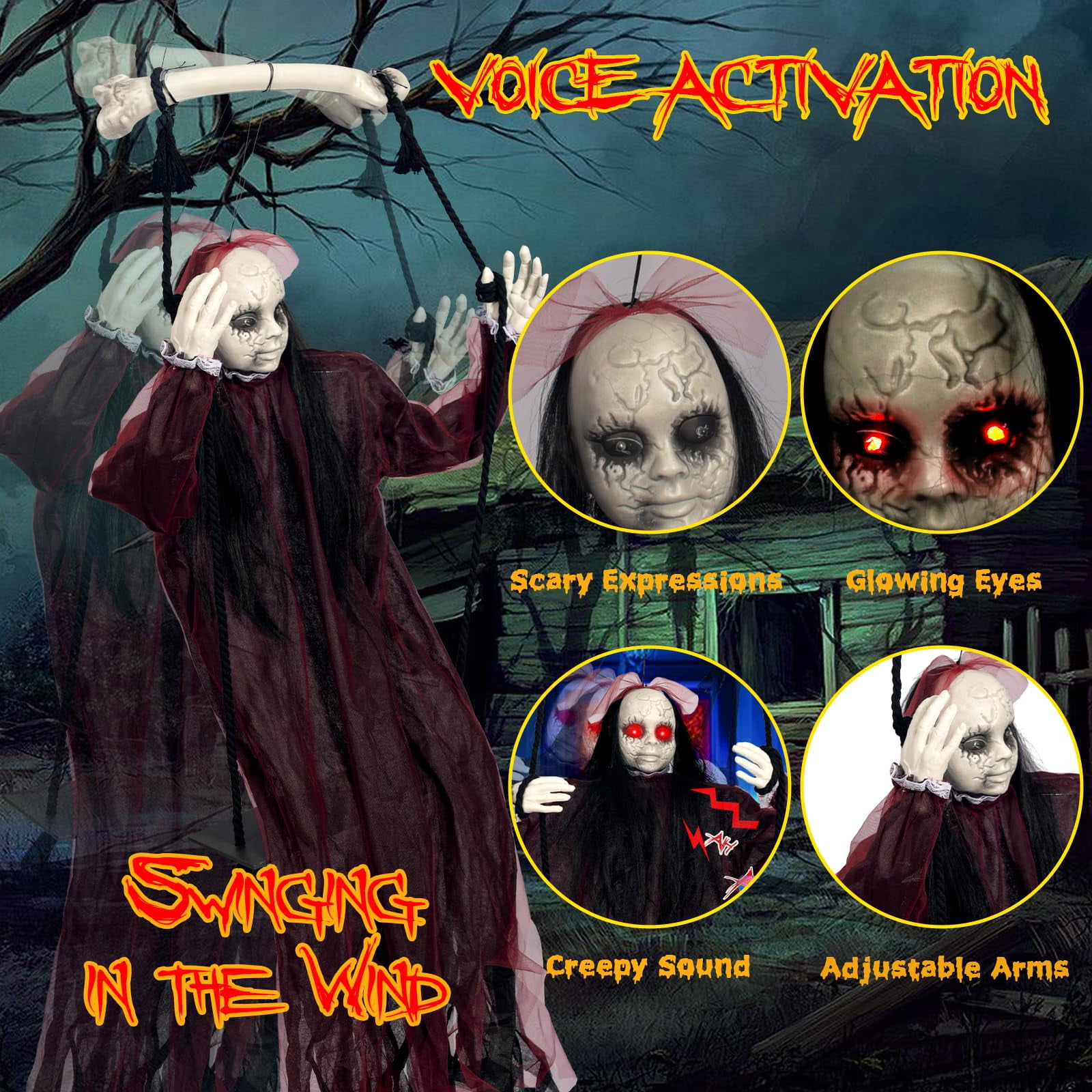 Halloween Spooky Swing Red Robe Ghosts, 43" Hanging Swinging Ghosts ...