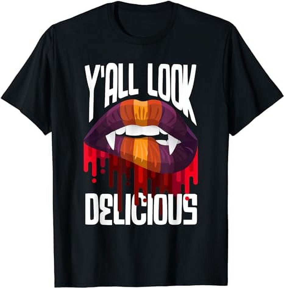 Halloween Spooky Vampire Fangs Teeth Lips Scary Pun T-Shirt - Walmart.com