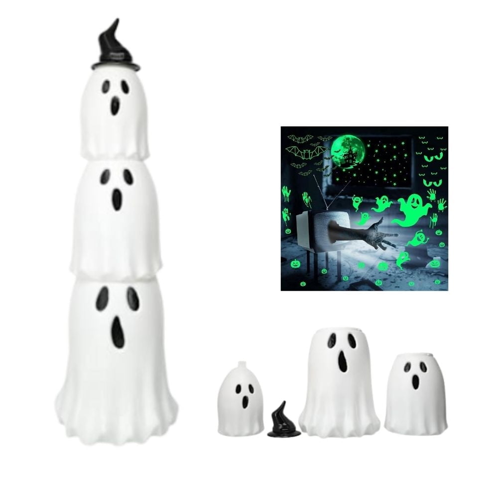 Halloween Stacking Ghosts Decoration 3-Pack – Light-Up Indoor Outdoor ...