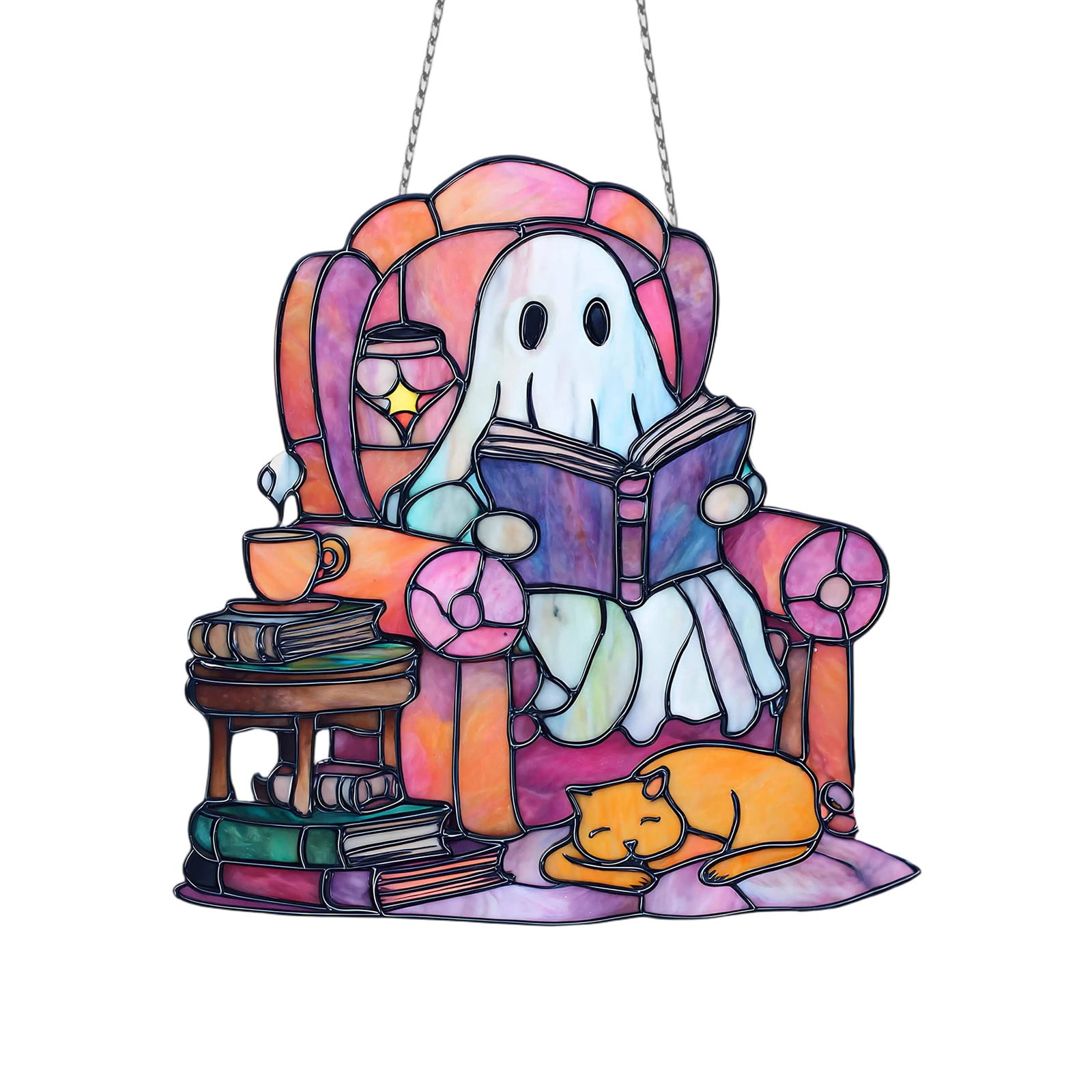 Halloween Stained Glass Ghost Ornaments Acrylic, Halloween Decor Cute ...