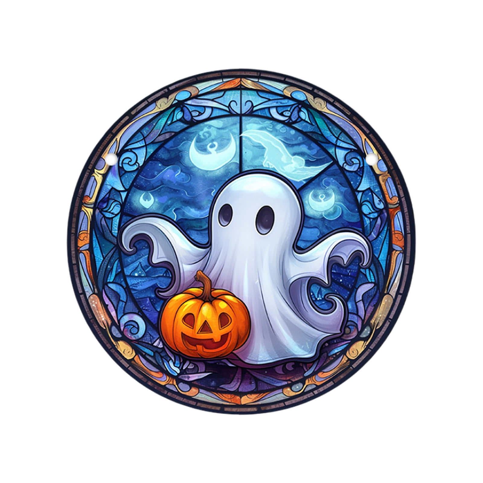 Halloween Stained Glass Suncatcher, Cute Ghost Pumpkin Window Hanging ...