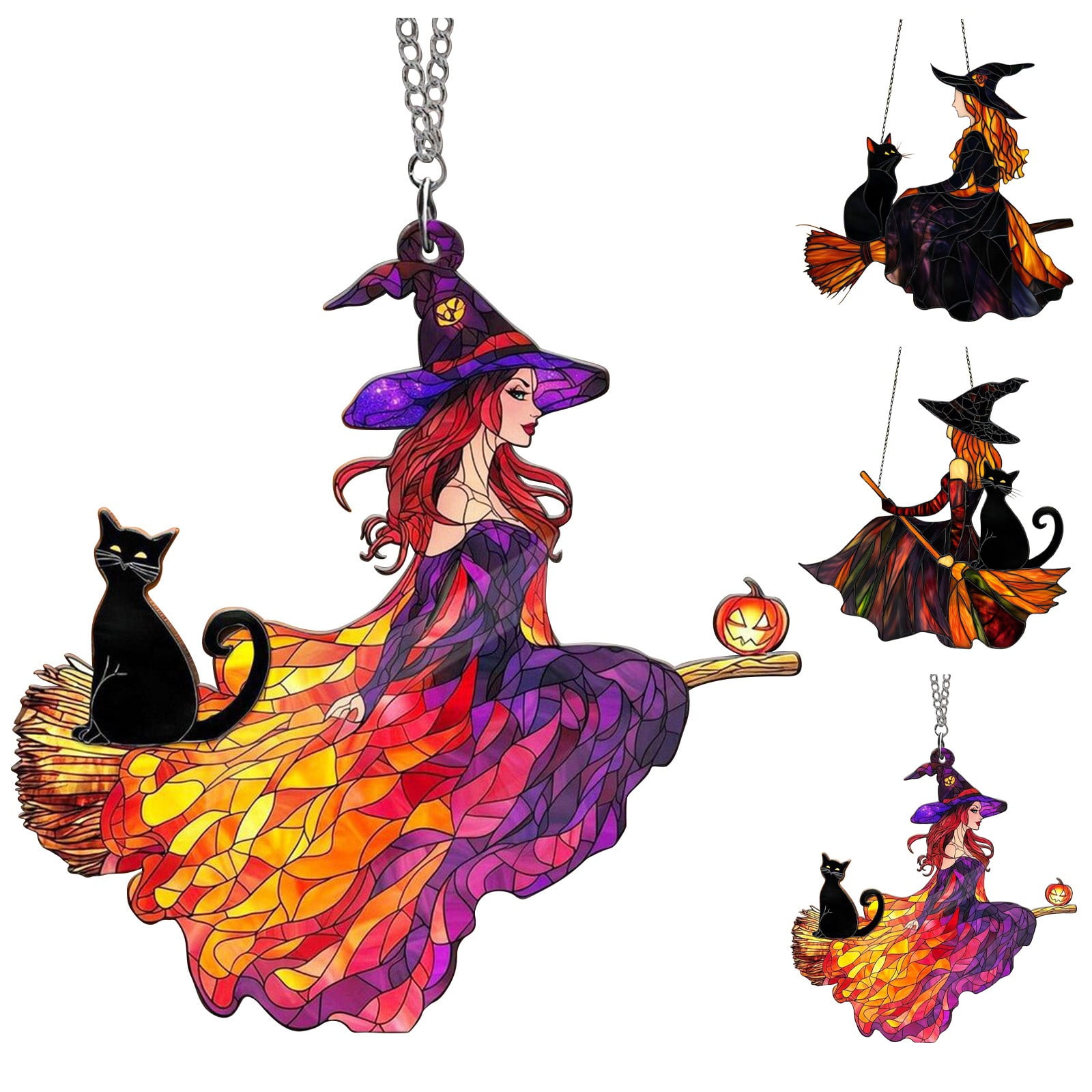 Halloween Stained Witch & Hanging Decor : Assorted Designs With Color ...