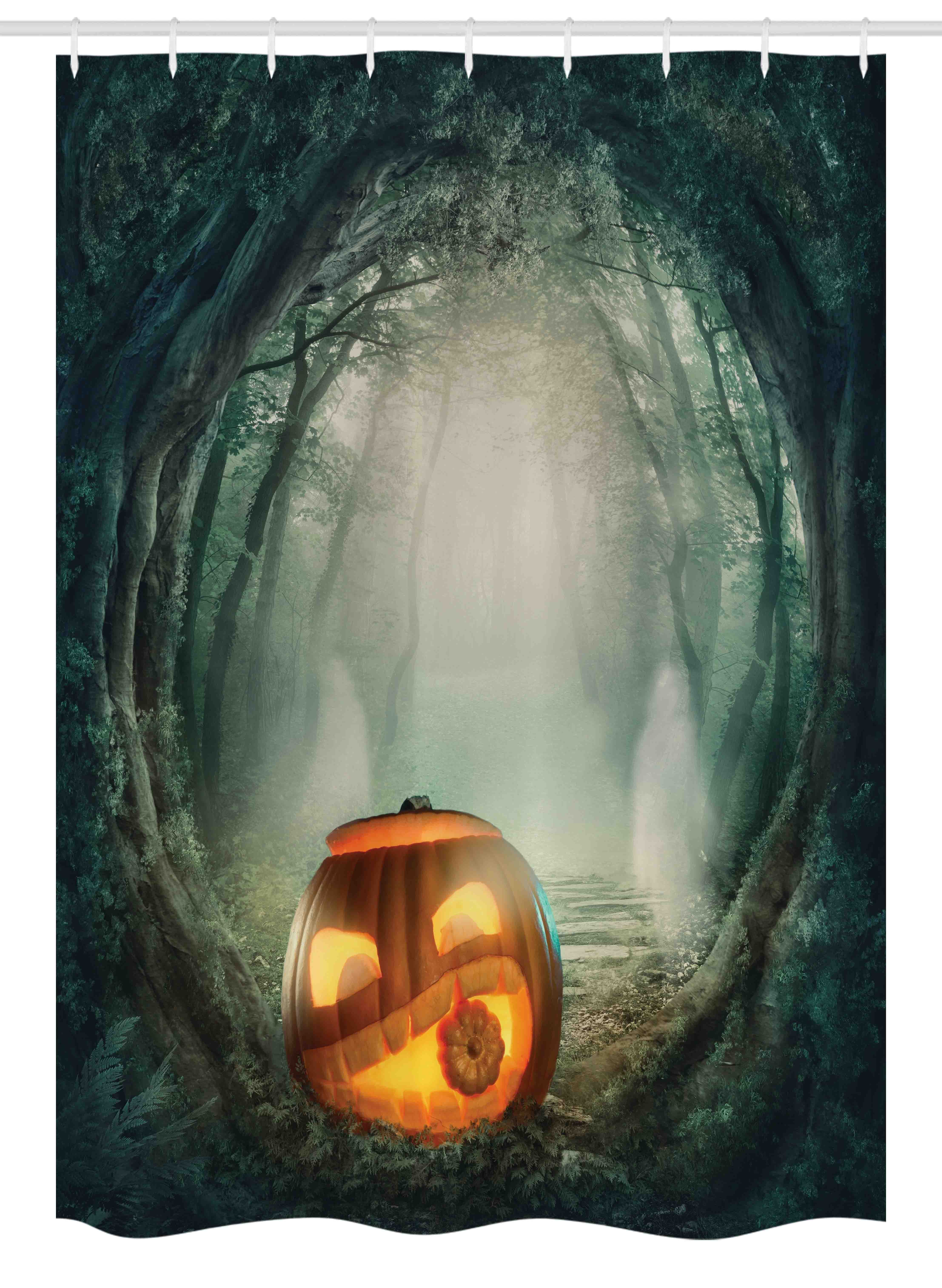 Halloween Stall Shower Curtain, Drawing of Scary Halloween Pumpkin ...
