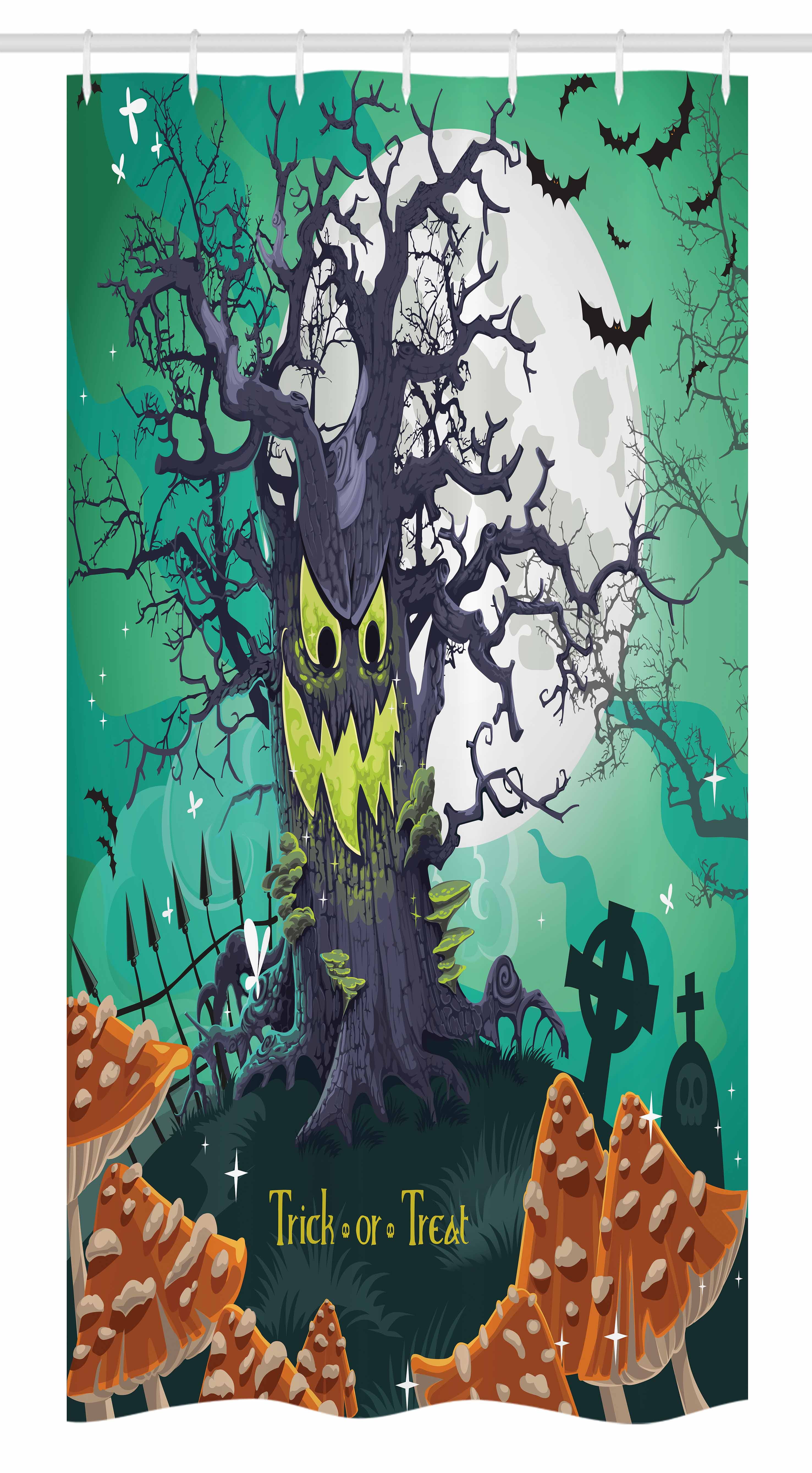 Halloween Stall Shower Curtain, Trick or Treat Dead Forest with Spooky ...