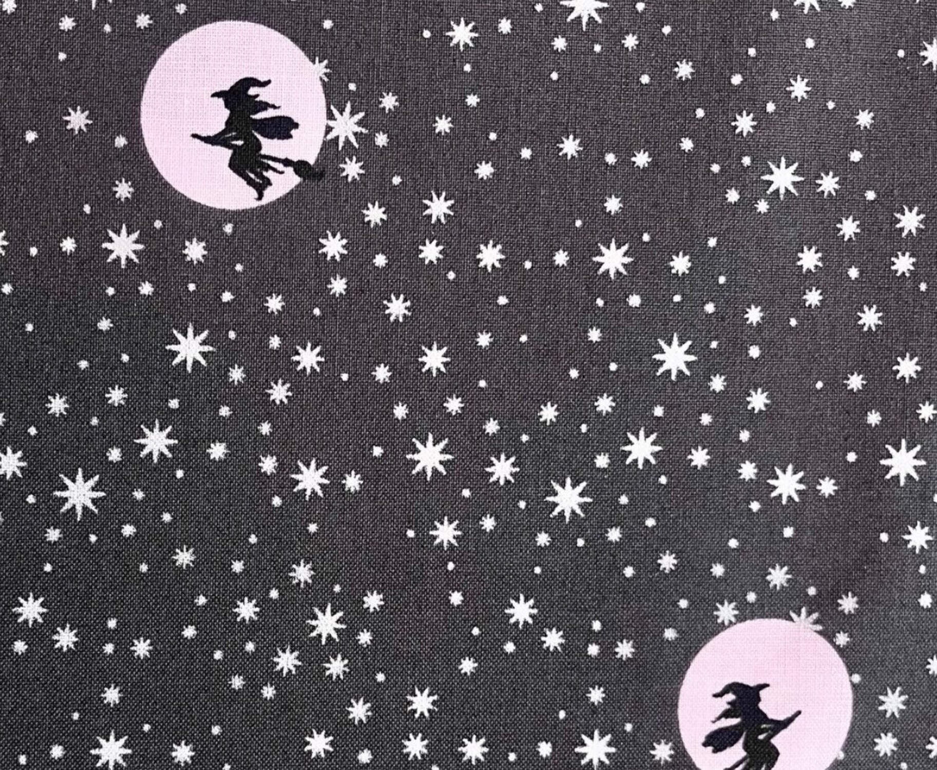 Halloween Starry Night Witch Moon Gray Sparkle Riley Blake 100% Cotton ...