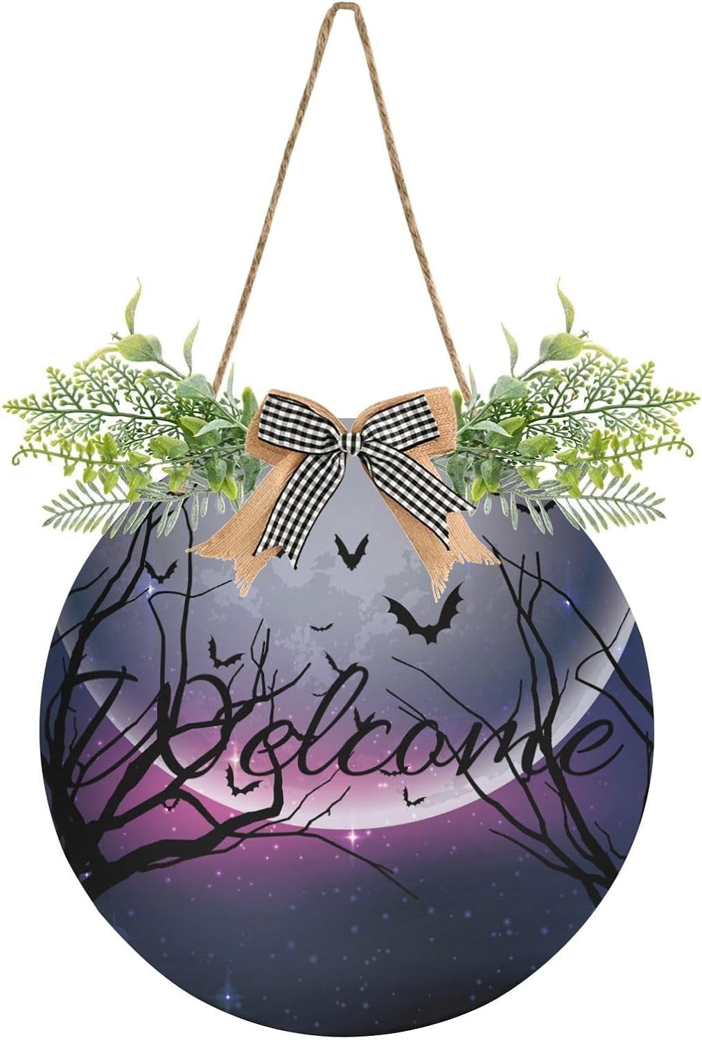 Halloween Starry Sky Moon Welcome Sign Front Door Round Wall Door Sign ...