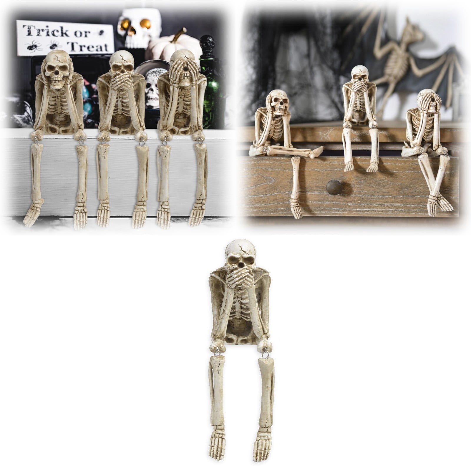 Halloween Statues No-Evil Skeleton Collectible-Figurines - Realistic ...