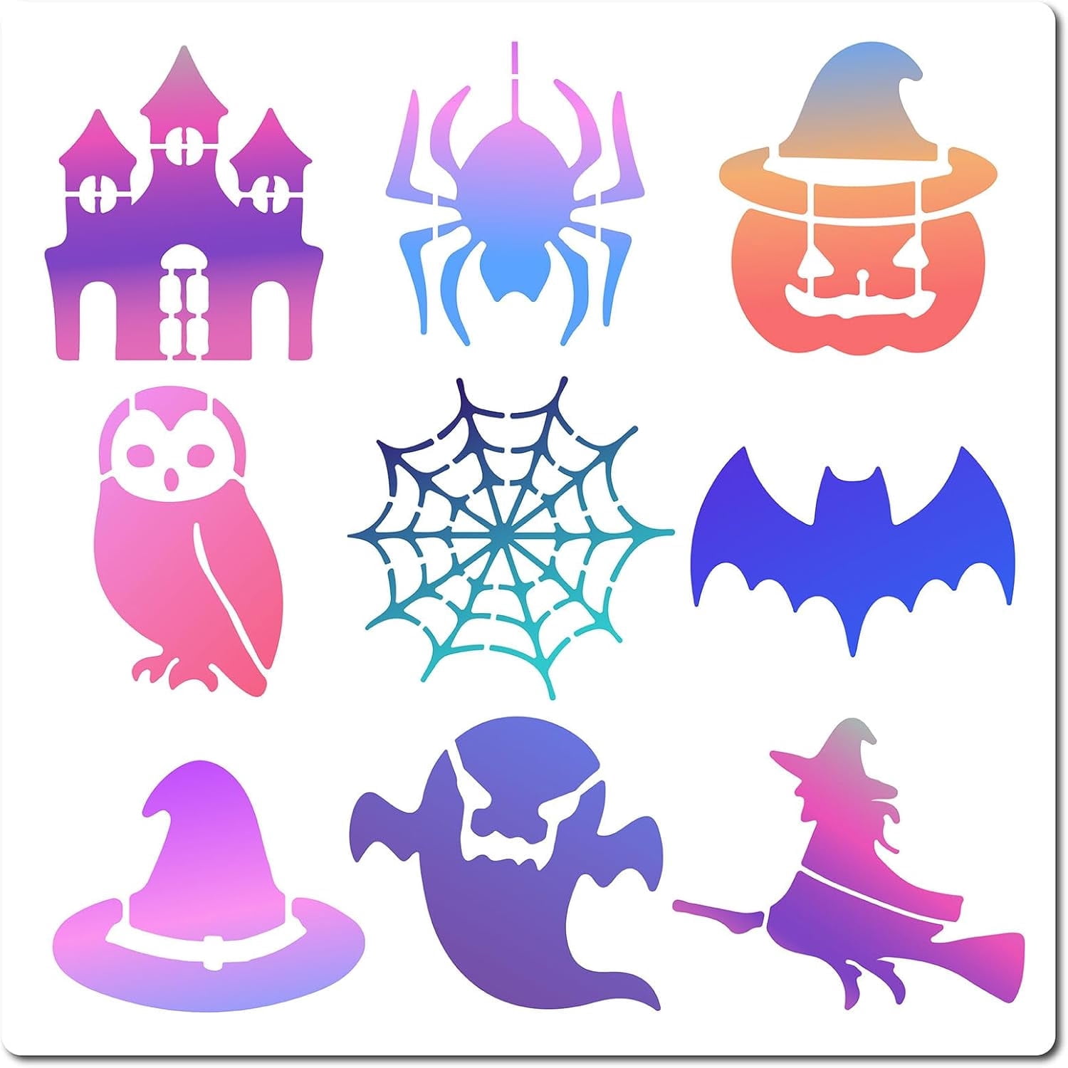 Halloween Stencil 30×30CM Pumpkin Spider Bat Castle Little Witch ...