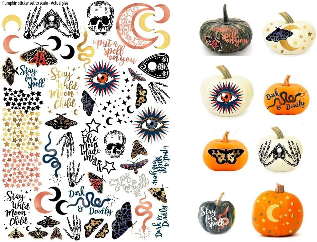 Halloween Stickers Boho Style Ghost Trick of The Eye Moon Butterfly ...