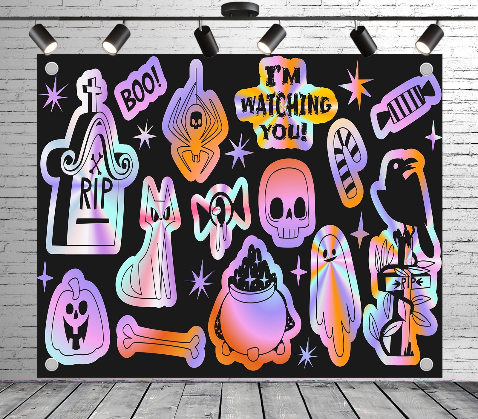 Halloween Stickers Photo Backdrop | Polyester Fabric Banner Decorative ...