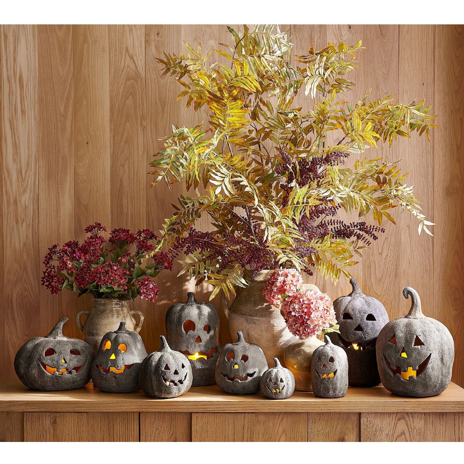 Halloween Stone Pumpkin : Carved Lanterns with Glowing Faces - Haunted ...