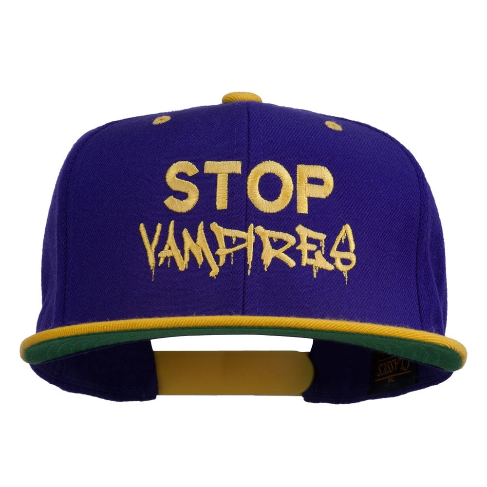 Halloween Stop Vampires Embroidered Snapback Cap - Purple Gold OSFM ...
