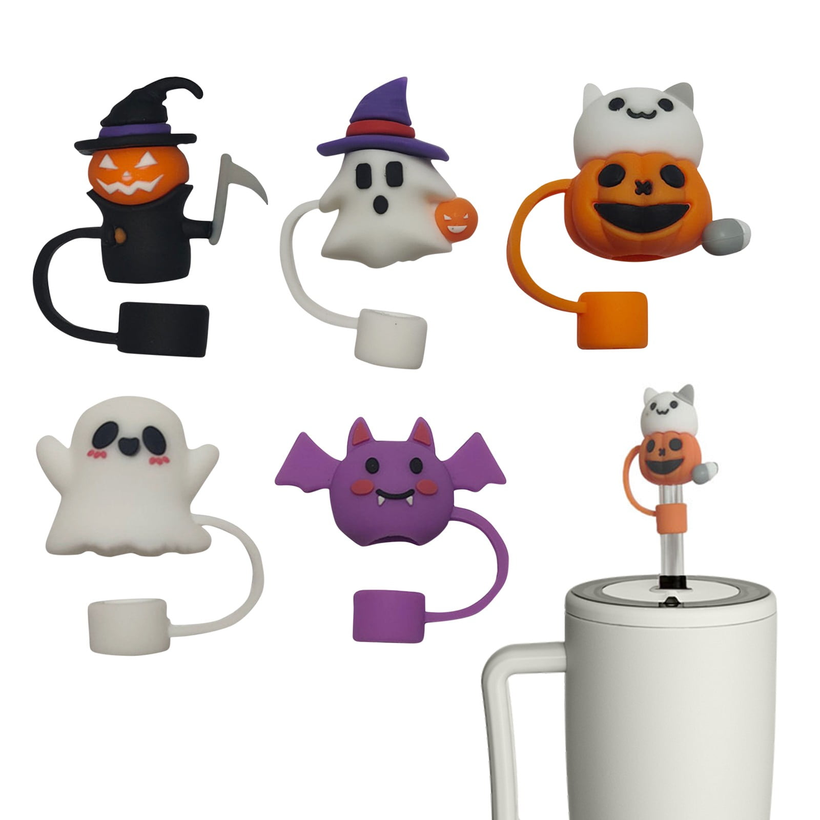 Halloween Straw Caps,10mm Silicone Reusable Toppers,for Carnival and ...