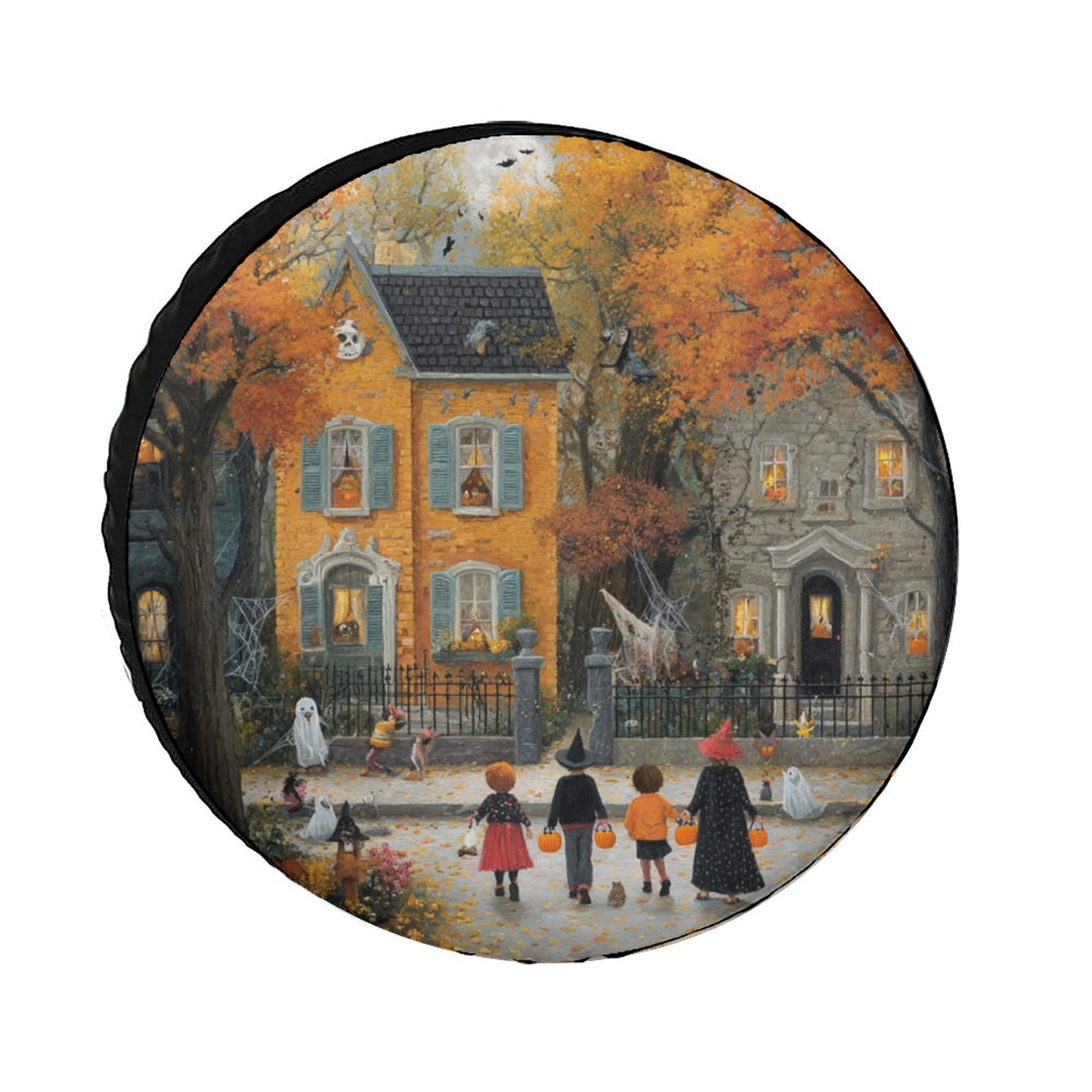Halloween Street Scene Spare Tire Cover Vintage Halloween Protectors ...