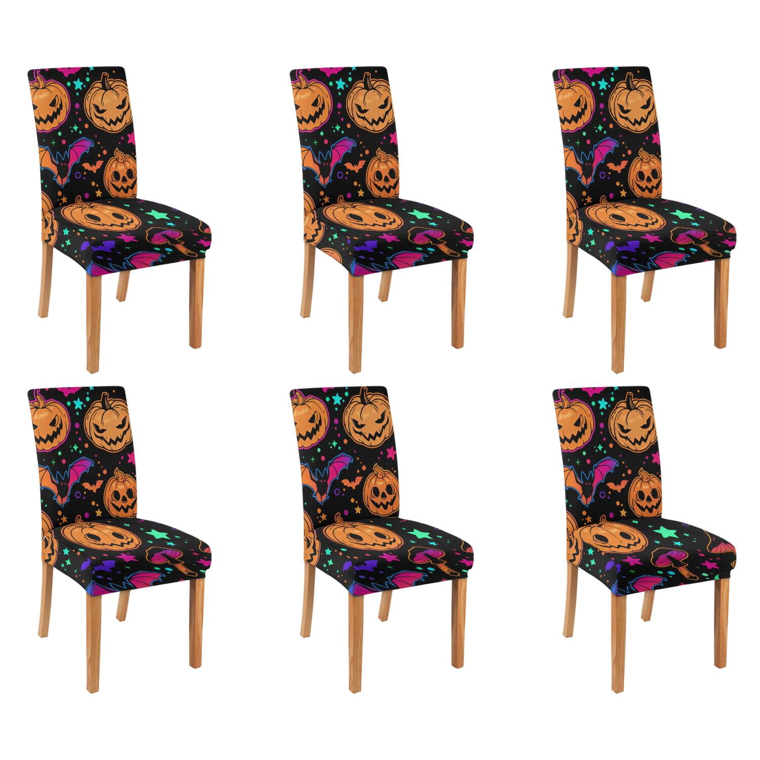 Halloween Stretch Dining Chair Covers 6-Pack Spooky Ghost Pumpkin Skull ...