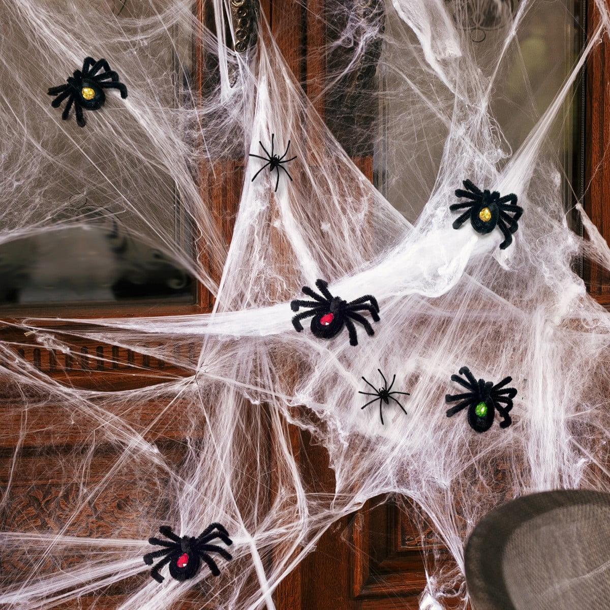 Halloween Stretchy Spider Web Decorations with Fake Bats Spider, Small ...