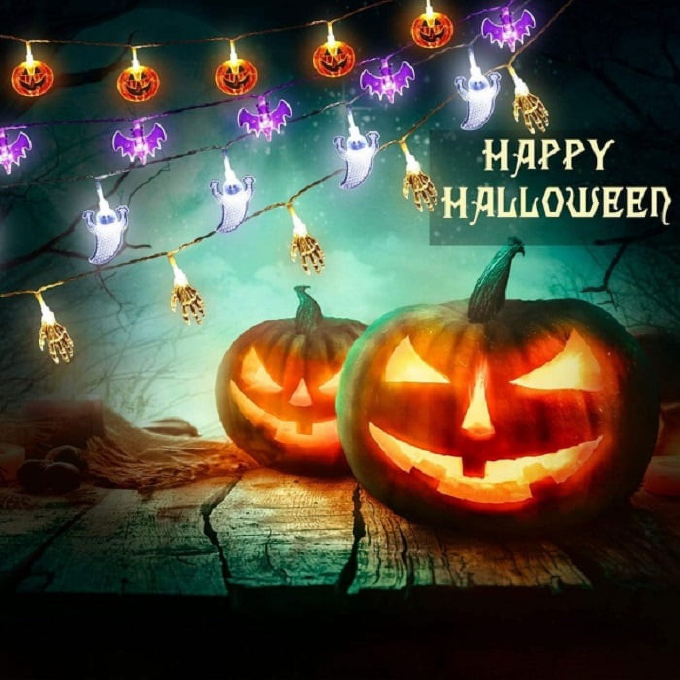 Halloween String Light, Orange Pumpkins Purple Bats White Ghosts ...