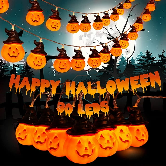 Halloween String Lights 9.8Ft 20 Pumpkins, 2 Modes Steady/Flickering ...