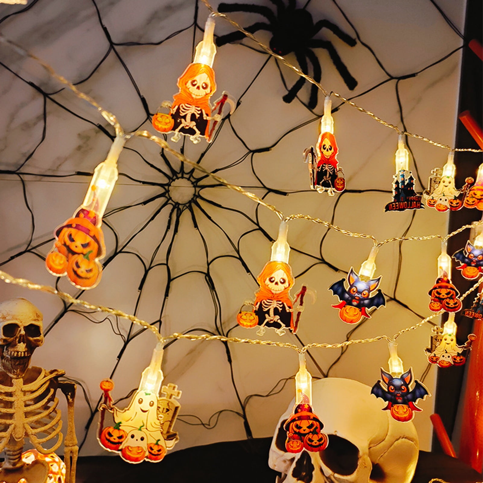 Halloween String Lights Decoration Ghost Pumpkin Bat Skeleton LED ...