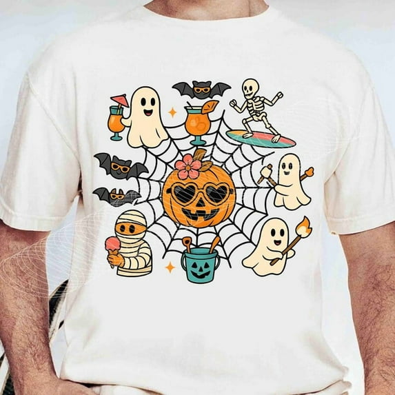 Halloween Summer T-Shirt, Cute Horror T-Shirt, Ghost Pumpkin T-Shirt ...