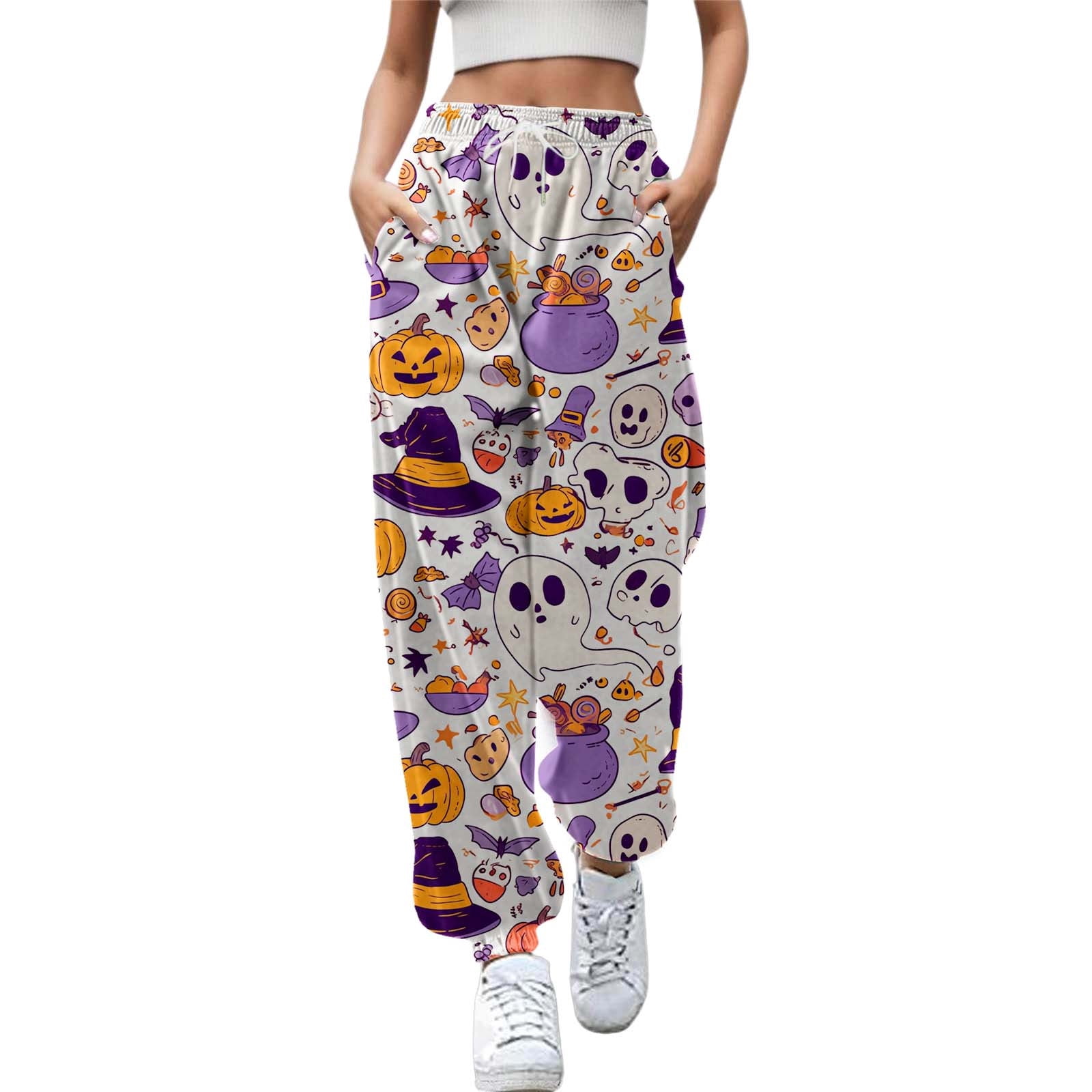 Halloween Sweatpants for Women Cute Funny Ghost Pumpkin Print ...