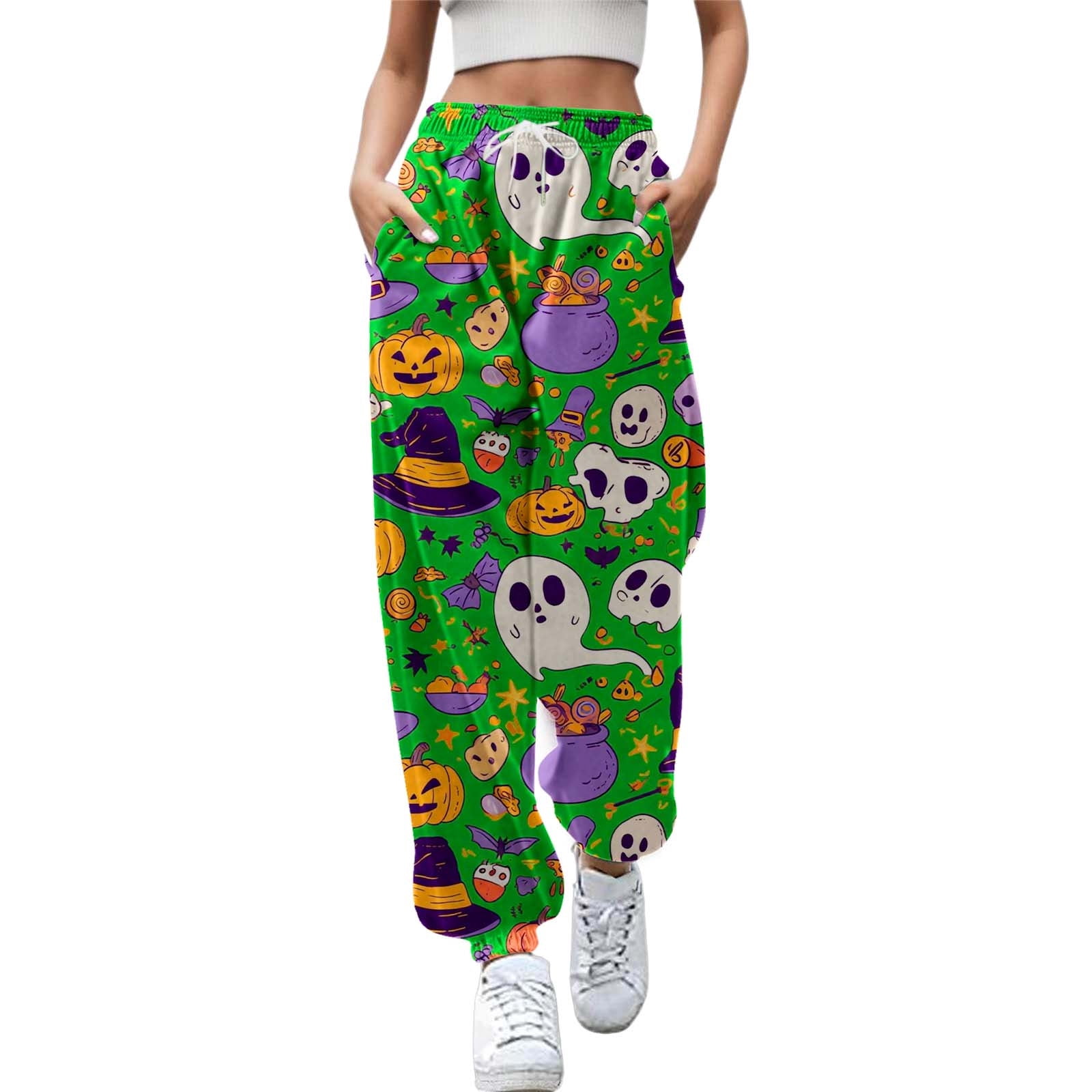 Halloween Sweatpants for Women Cute Funny Ghost Pumpkin Print ...