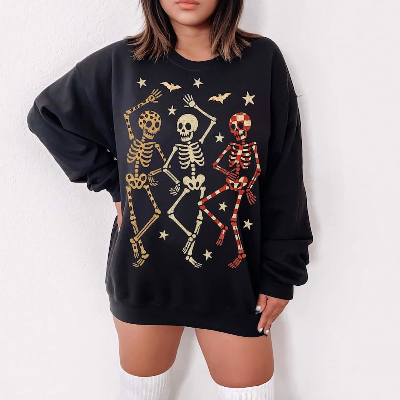 Halloween Sweatshirt Dancing Skeletons, Retro Skeleton Clipart, Spooky ...