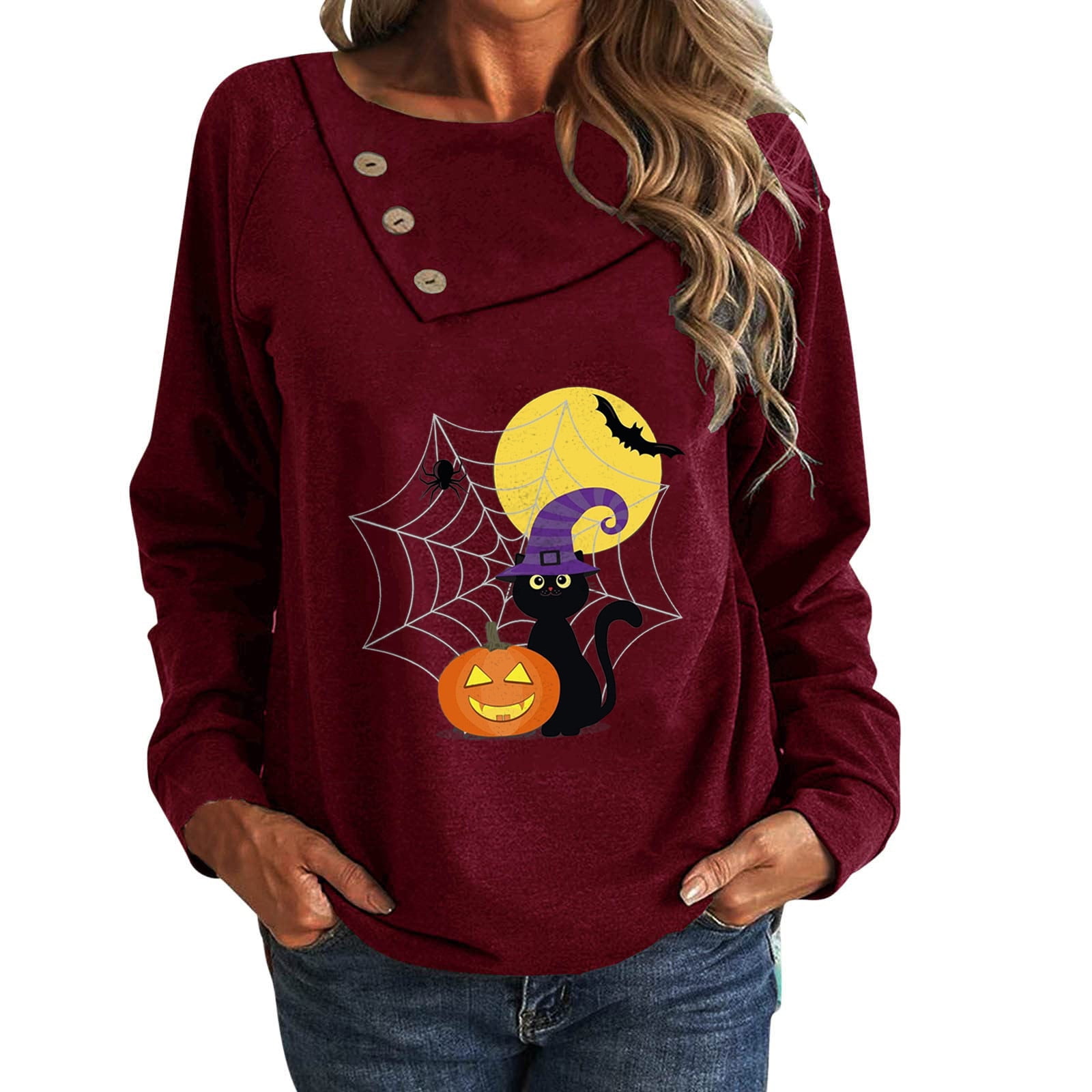 Halloween Sweatshirt for Women Fall Winter Crewneck Pullover Long ...