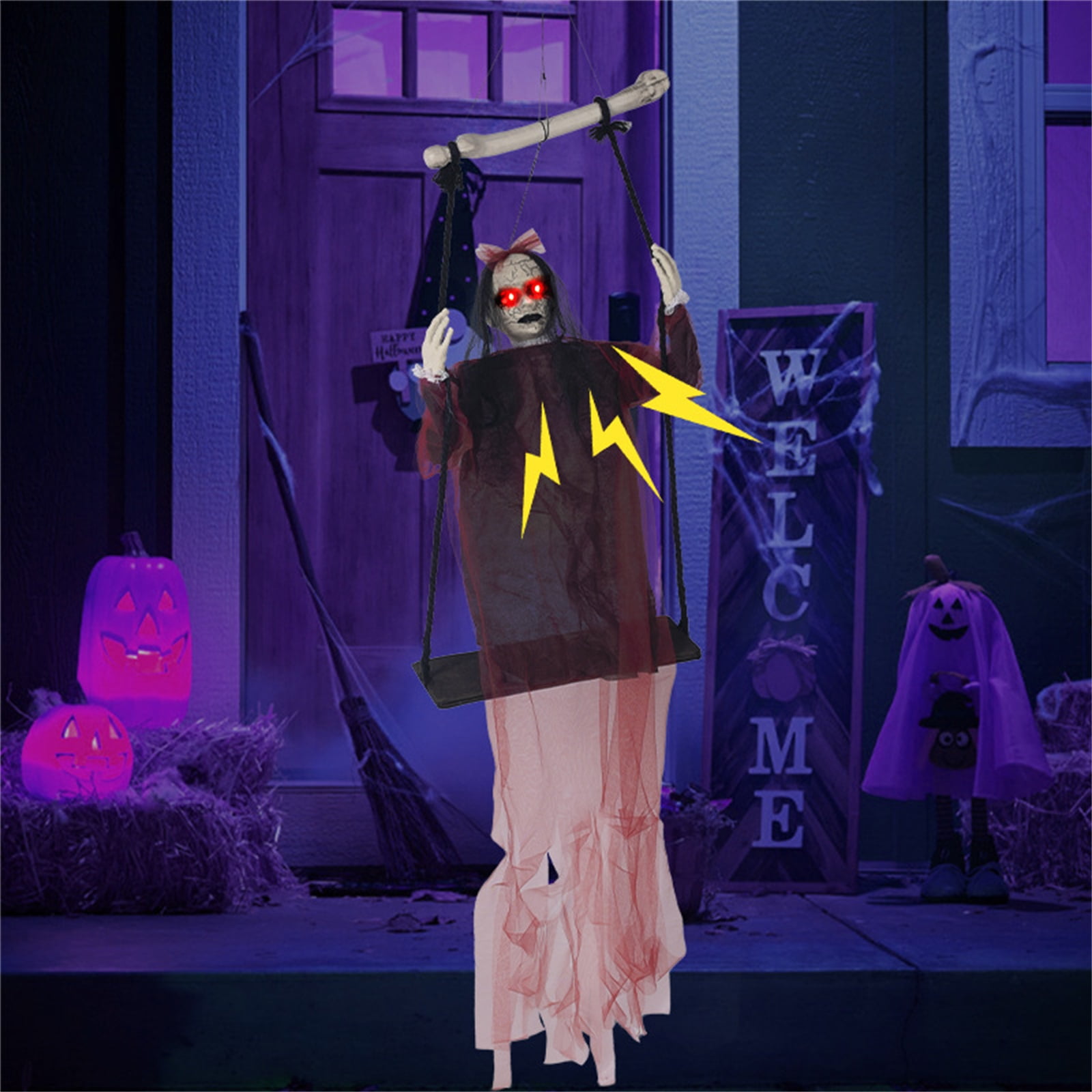 Halloween Swing Ghost Decoration - Scary Hanging Swing Girl Decor with ...