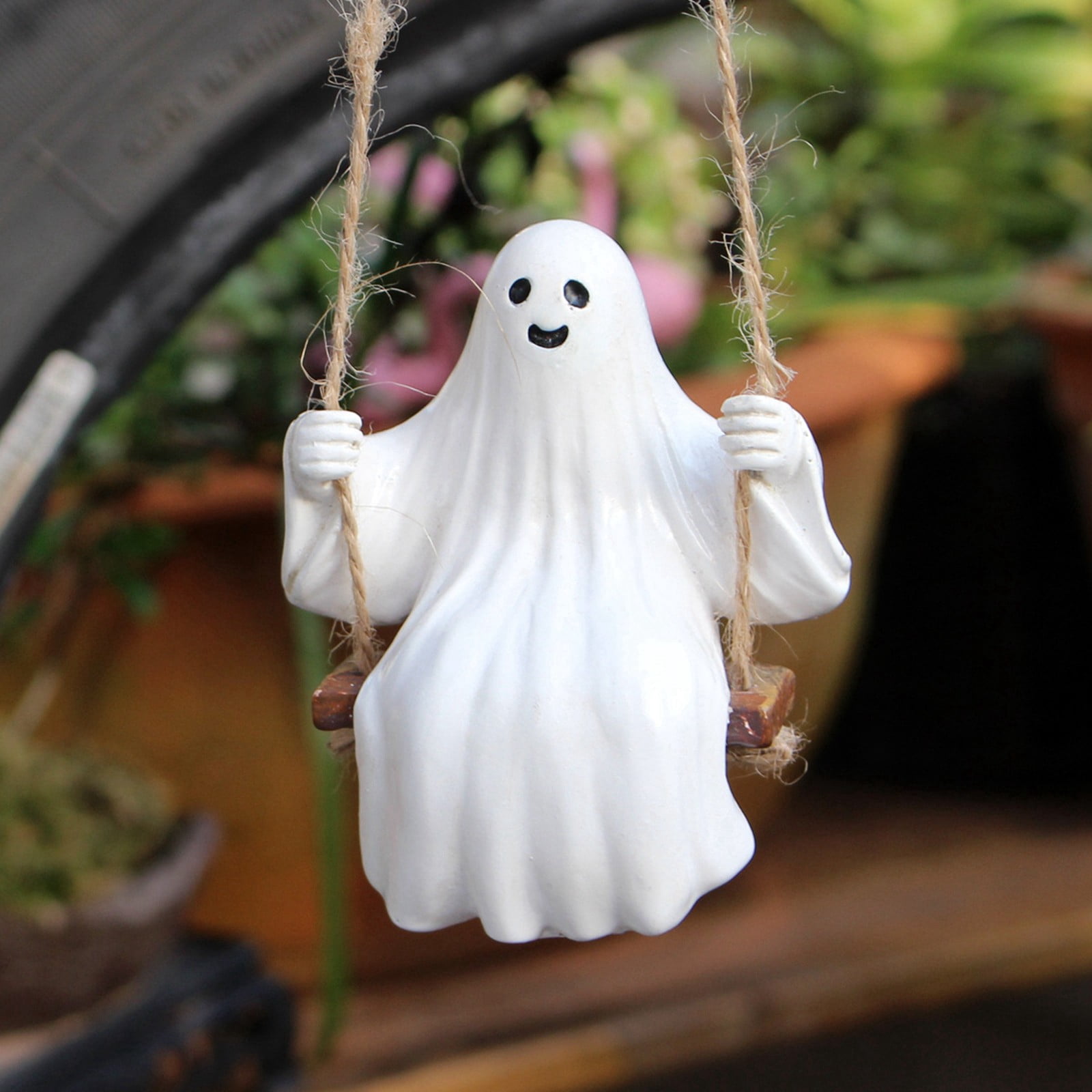 Halloween Swing Ghost Garden Statue Outdoor Halloween Decor, 3.39 Inch ...