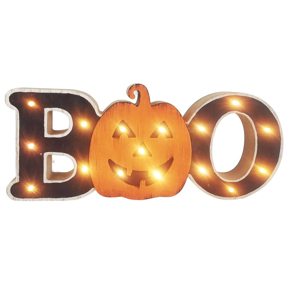 Halloween Table Boo Sign | Halloween Pumpkin Light Up Wooden ...