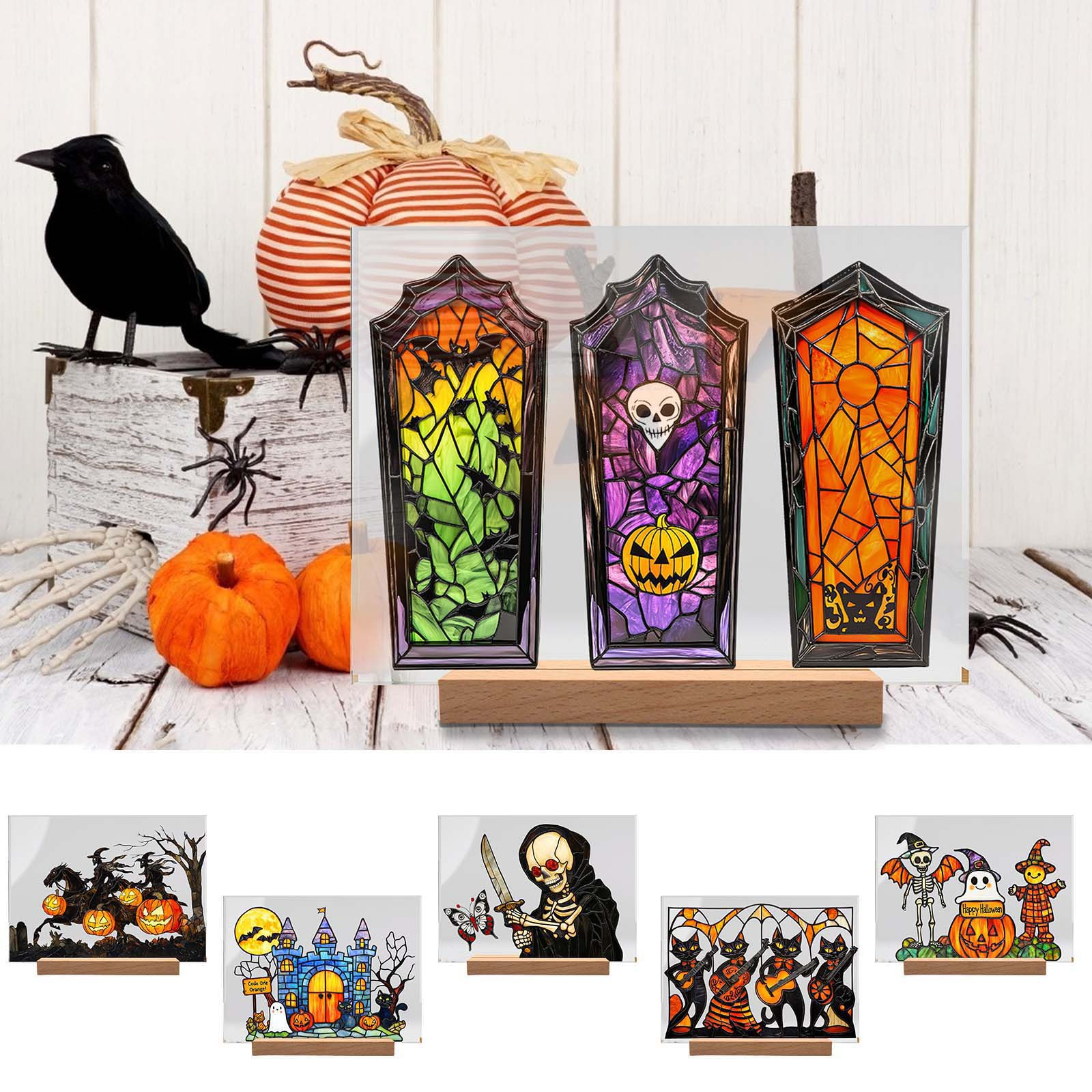 Halloween Table Decorations Set of 3,Cute Wooden Ghost,Pumpkin,Witch ...
