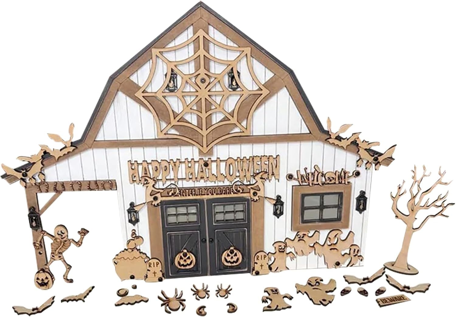 Halloween Table Decorations, Wooden Miniature Haunted House With Ghost ...