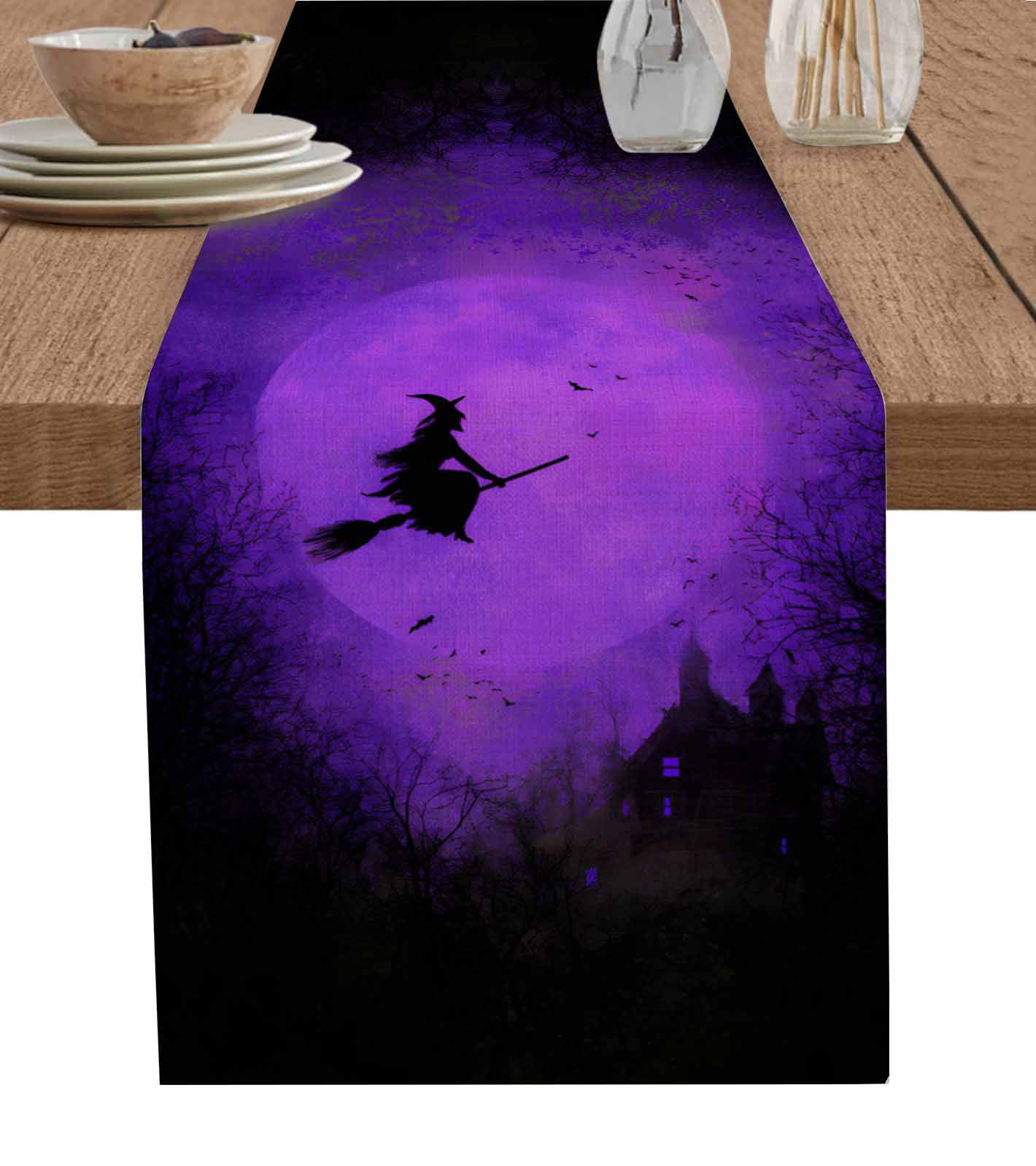 Halloween Table Runner 120 Inches, Castle Witch Horror Tree Moon Bat ...