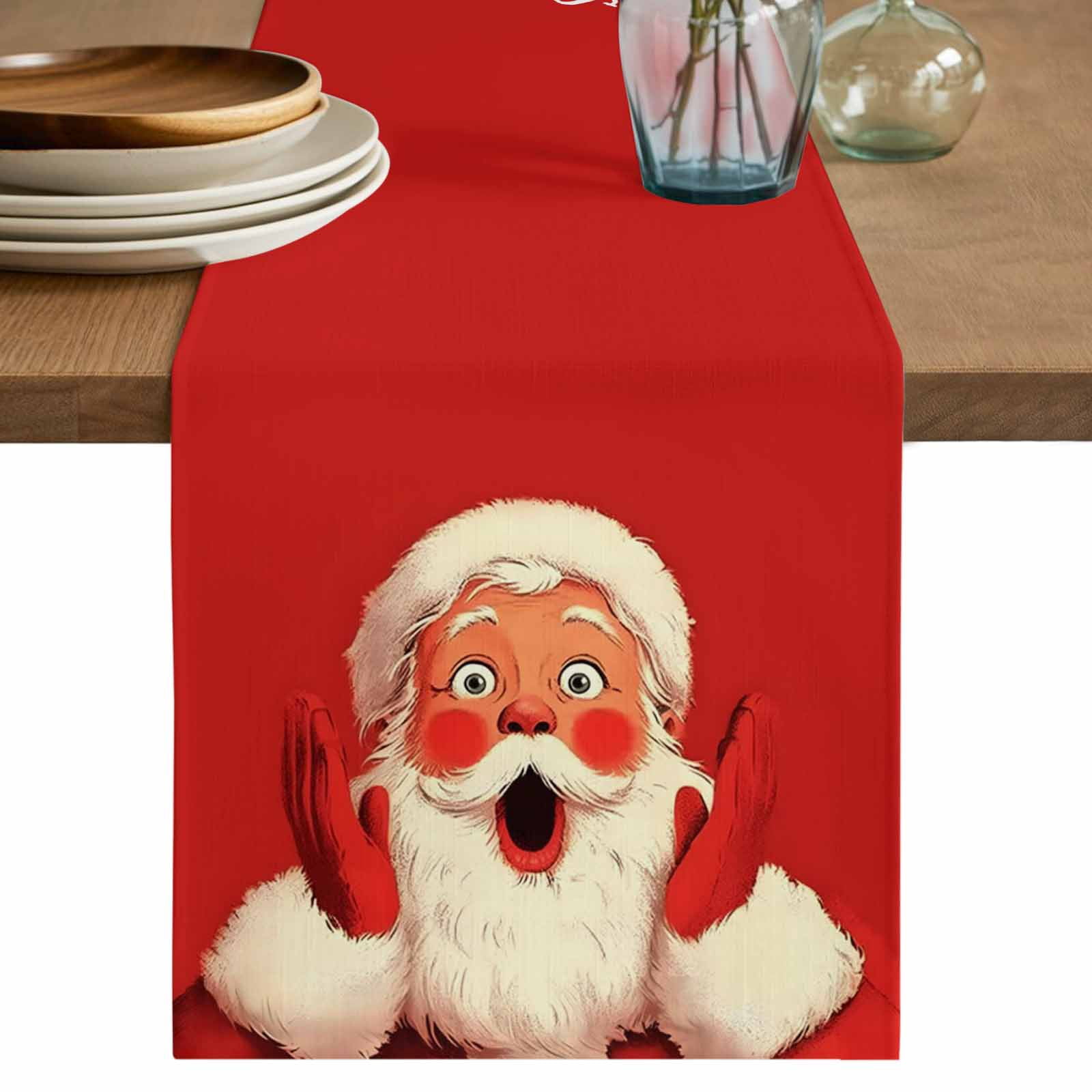 Funny Santa Claus Table Runner 120 Inches, Red Christmas Winter Retro ...