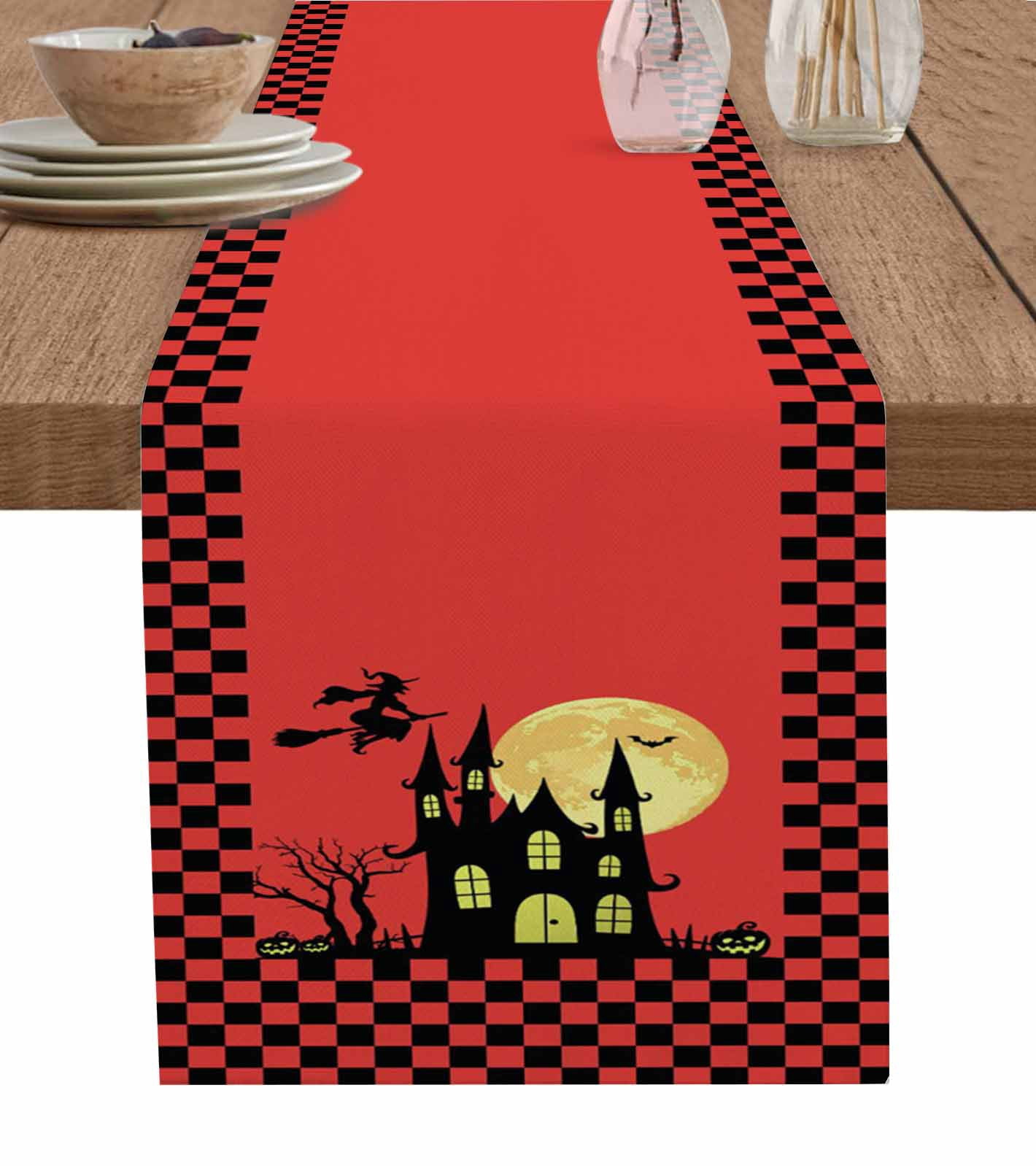 Halloween Table Runner 120 Inches, Orange Horror Castle Evil Witch Full ...