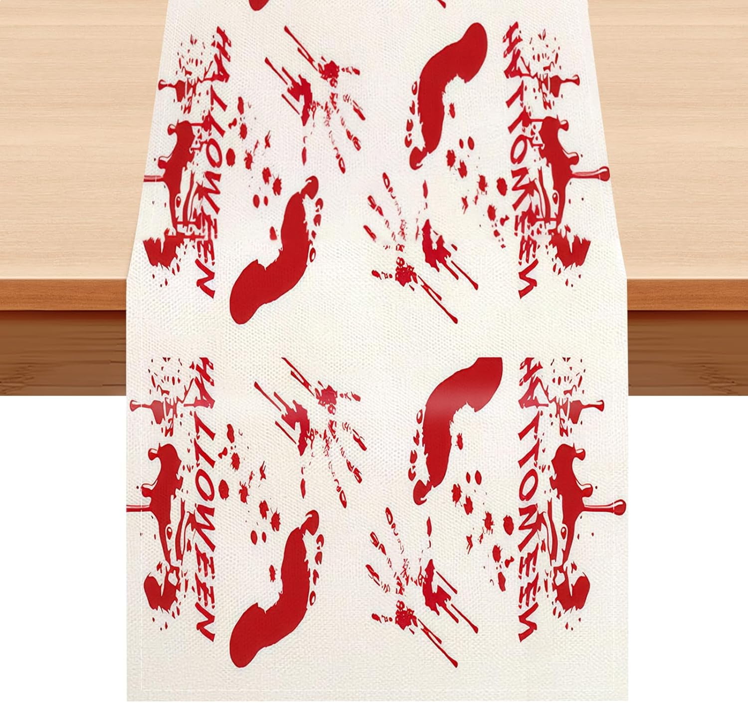 Halloween Table Runner 13 x 72 Inch, Scary Red Blood Footprints Linen ...