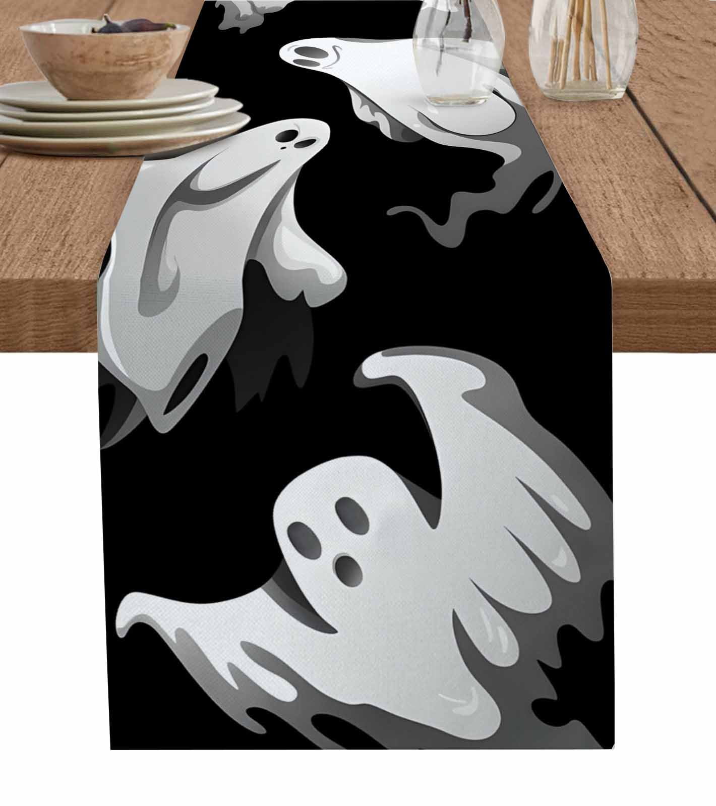 Halloween Table Runner 36 Inches, Cartoon Scary Ghost Black Bed Runner ...