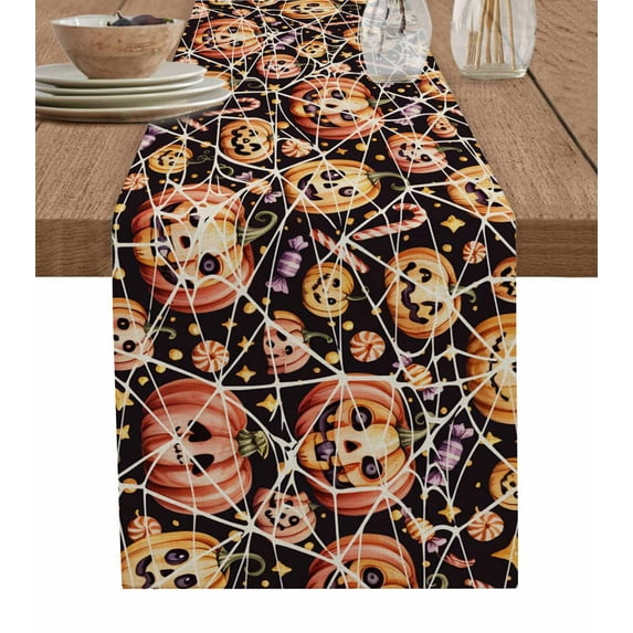 Halloween Table Runner 36 Inches, Farmhouse Orange Horror Pumpkin Star ...