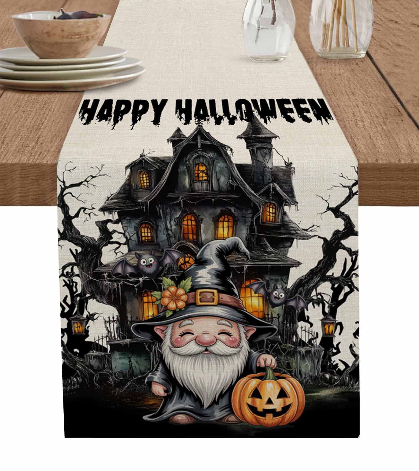 Halloween Table Runner 70 Inches, Gnomes Skull Pumpkin Horror Black ...