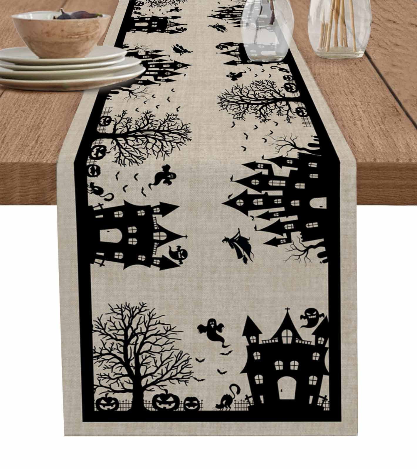 Halloween Table Runner 70 Inches, Horror Pumpkins Halloween Witch Bat ...