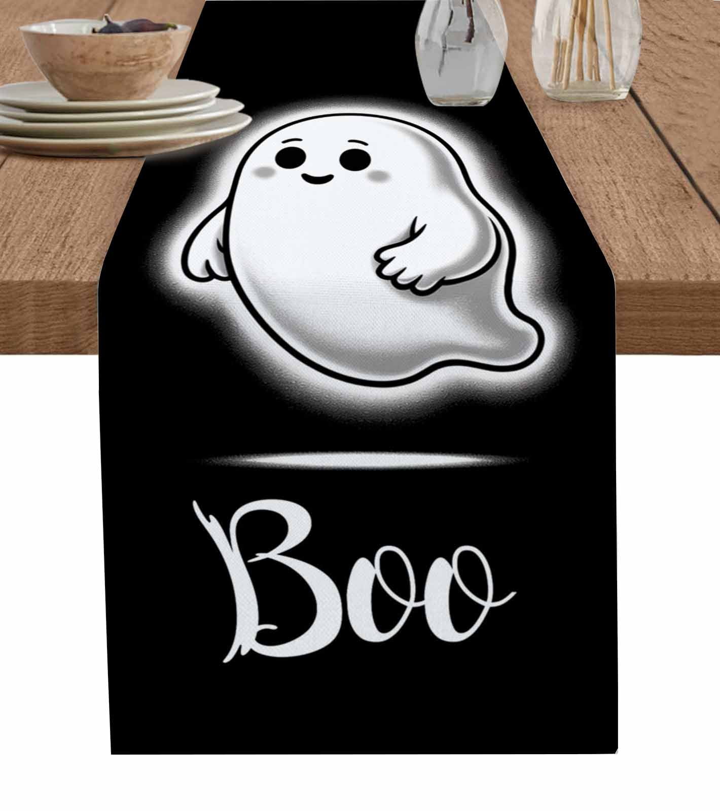 Halloween Table Runner 72 Inches, Black Spooky Ghost Boo Cute Halloween Decorations Bed Runner ...